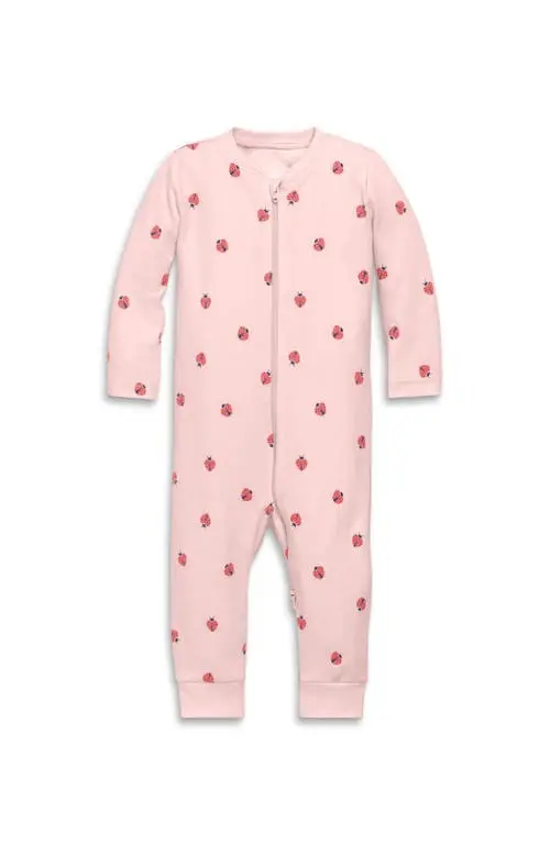PRIMARY Baby Organic Zip Romper In Baby Bugs - Light Blossom Ladybugs