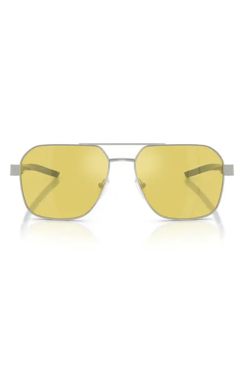 SCUDERIA FERRARI 57mm Square Sunglasses - Silver / Yellow Mirror