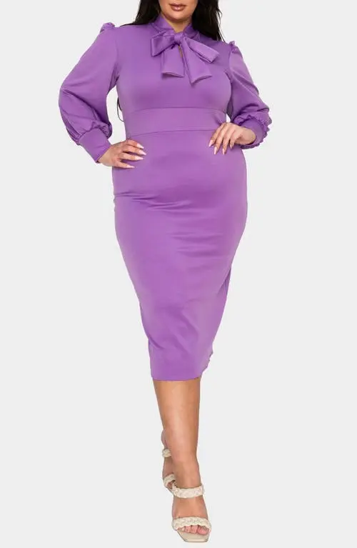 L I V D Anastasia Tie Neck Long Sleeve Dress - Lilac