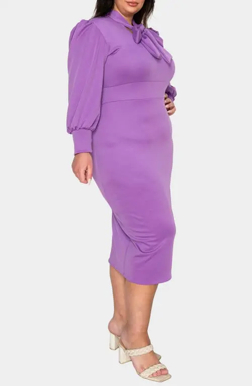 L I V D Anastasia Tie Neck Long Sleeve Dress - Lilac