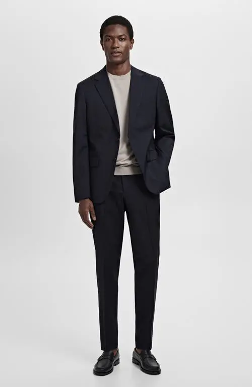 Mango Turin Virgin Slim Fit Wool Pants - Navy