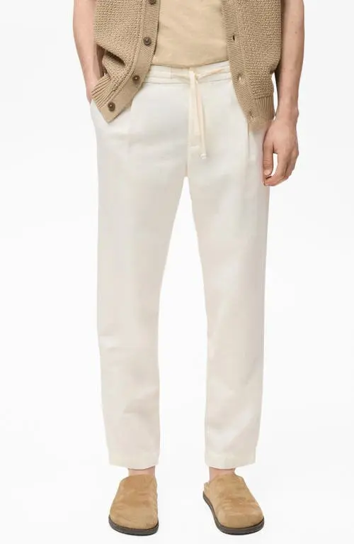 Mango Slim Fit Linen & Cotton Drawstring Pants - White