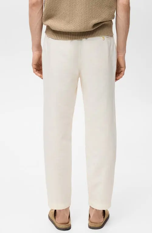 Mango Slim Fit Linen & Cotton Drawstring Pants - White