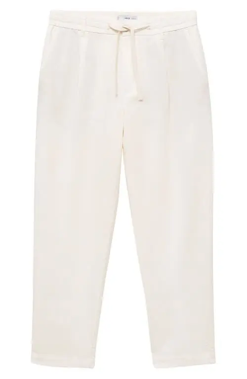 Mango Slim Fit Linen & Cotton Drawstring Pants - White