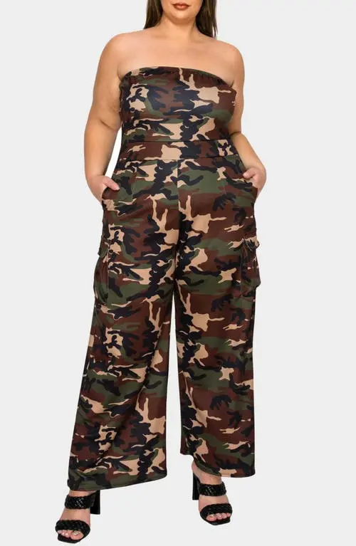 L I V D Freya Cargo Strapless Jumpsuit - Camo