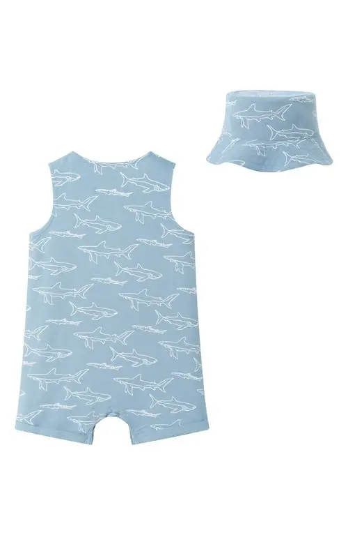 Andy & Evan Print Romper And Bucket Hat Set - Blue