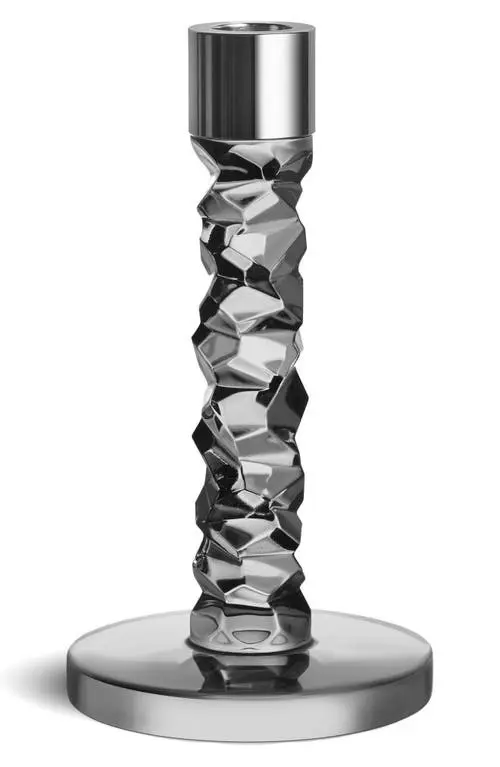 ORREFORS Carat Small Crystal & Stainless Steel Candlestick - Charcoal