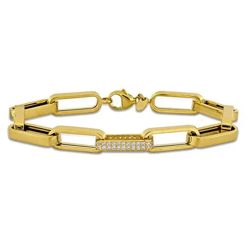 JULIANNA B. Cubic Zirconia Paperclip Link Bracelet - 14k Yellow Gold