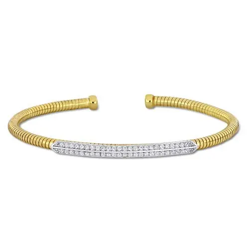JULIANNA B. Cubic Zirconia Omega Bar Bangle - Yellow-plated