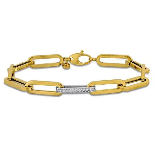 JULIANNA B. Cubic Zirconia Paper Clip Link Bracelet In 14k Two-tone Gold - 14k Yellow Gold