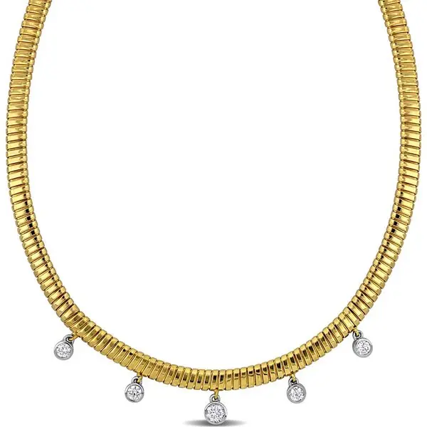 JULIANNA B. Cubic Zirconia Omega Station Dangle Necklace - Yellow-plated