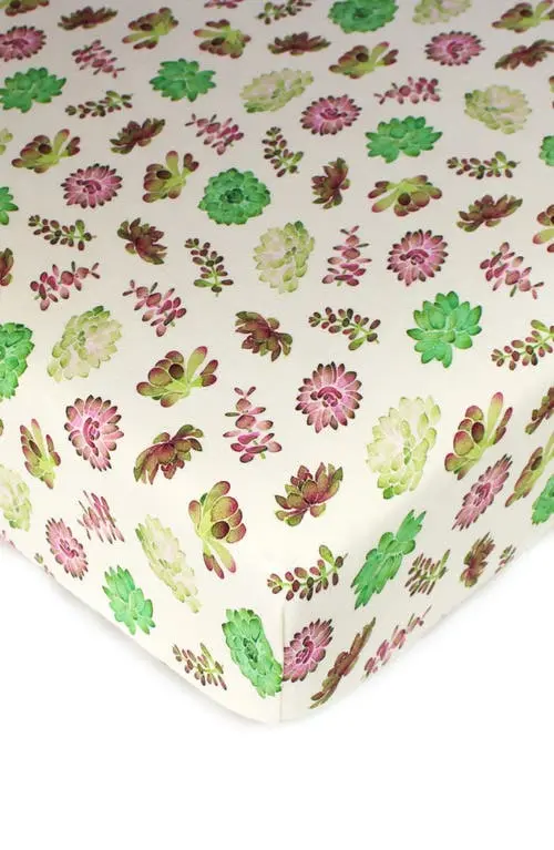 L'OVEDBABY Organic Cotton Crib Sheet - Cream Succulents