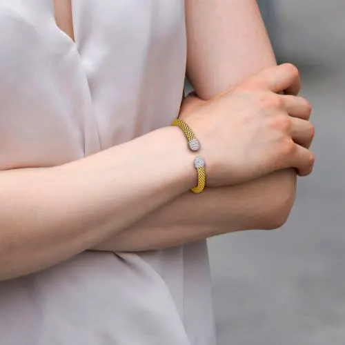 JULIANNA B. Cubic Zirconia Two-tone Bangle - Yellow-plated