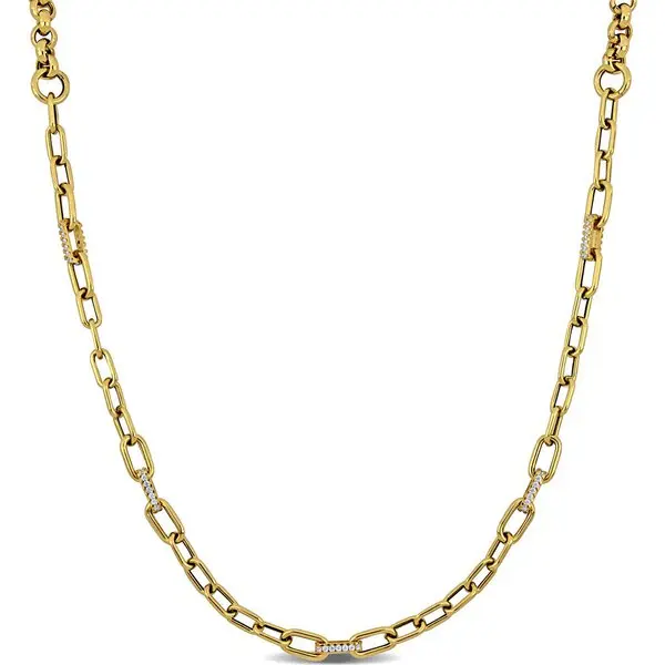 JULIANNA B. Cubic Zirconia Rolo & Rectangle Link Necklace - 14k Yellow Gold