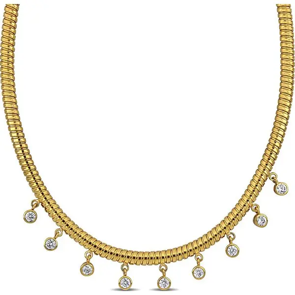 JULIANNA B. Cubic Zirconia Yellow Plated Sterling Silver Drop Necklace - Yellow-plated