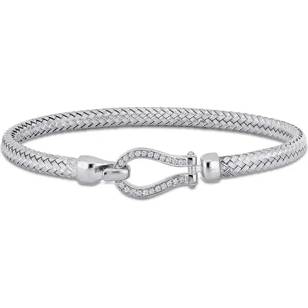 JULIANNA B. Cubic Zirconia Weave Bangle Bracelet - Sterling Silver
