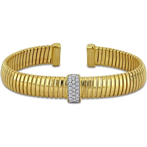 JULIANNA B. Cubic Zirconia Omega Design Bangle - Yellow-plated