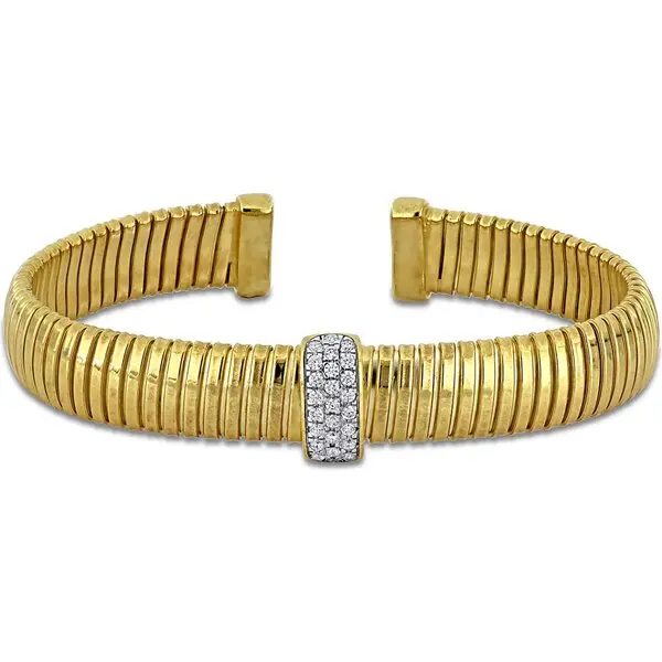 JULIANNA B. Cubic Zirconia Omega Design Bangle - Yellow-plated