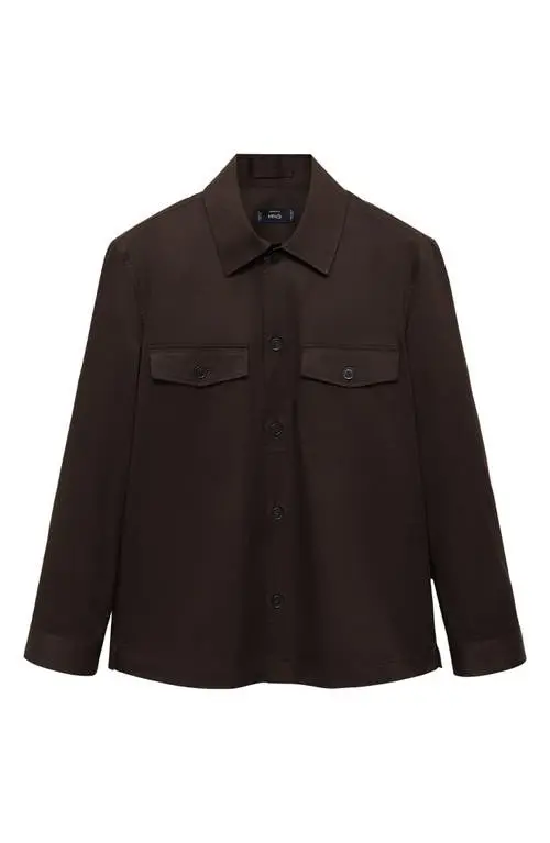 Mango Regular Fit Cotton Blend Button-up Overshirt - Chocolate
