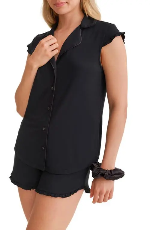 Fleur't Short Pajamas & Scrunchie Set - Black
