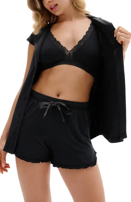 Fleur't Short Pajamas & Scrunchie Set - Black