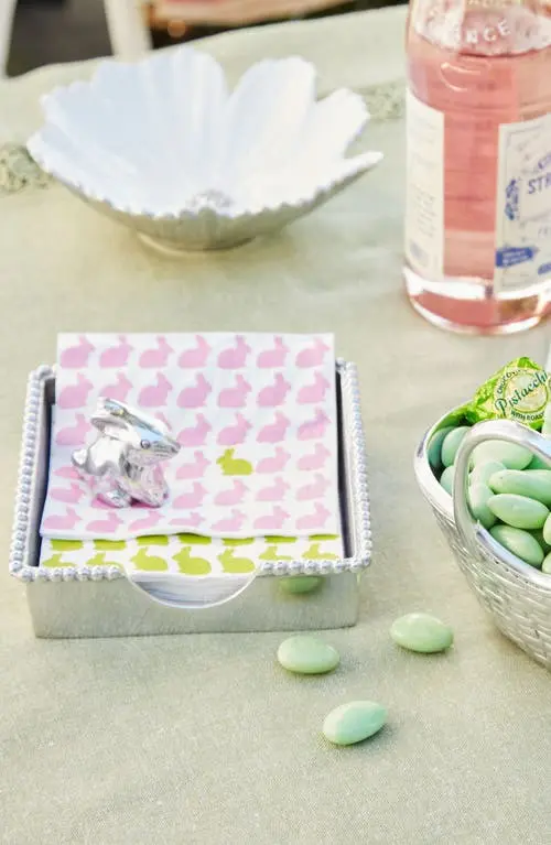 MARIPOSA Beaded Napkin Box Set - Silver