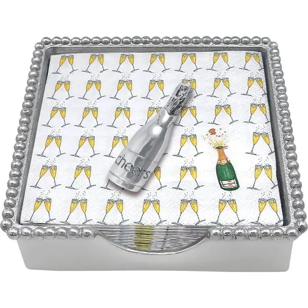MARIPOSA Beaded Napkin Box Set - Silver