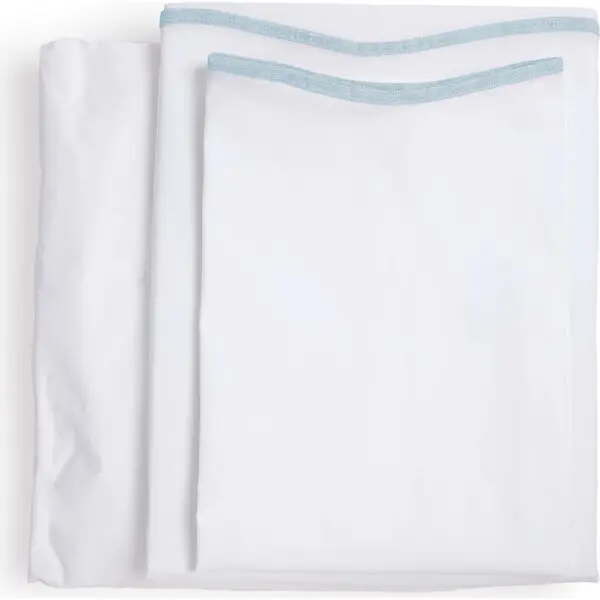 POM POM AT HOME Skylar Cotton Percale Sheet Set - White/ French Blue