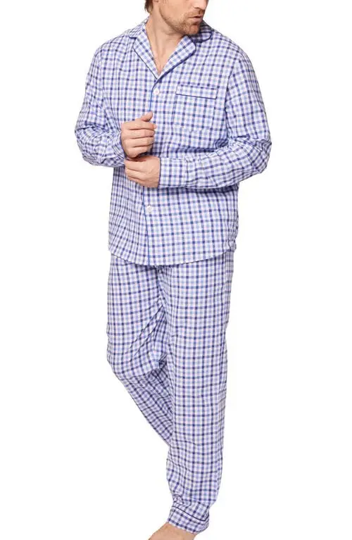 PETITE PLUME Royal Cotton Gingham Check Pajamas - Blue
