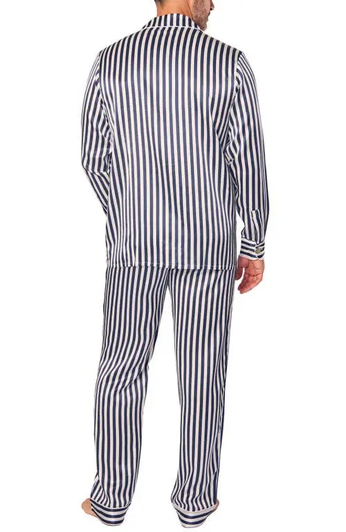 PETITE PLUME Bengal Stripe Mulberry Silk Pajamas - Navy
