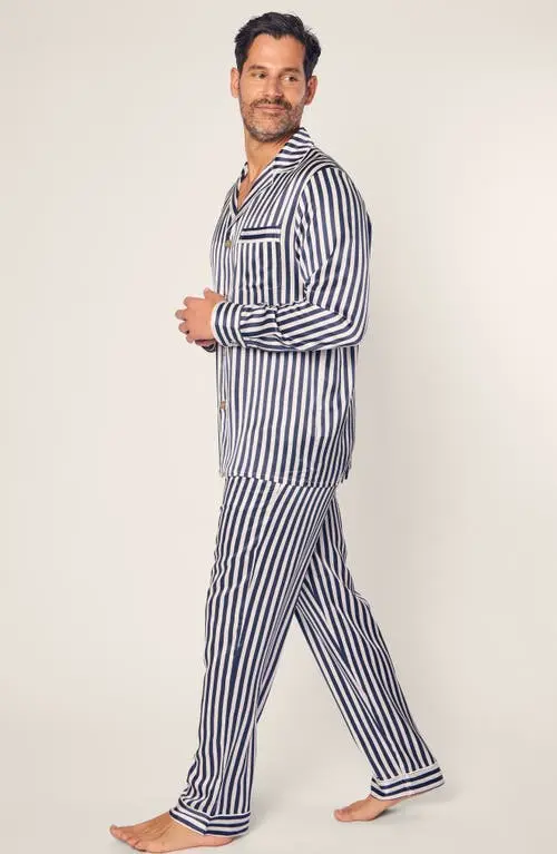 PETITE PLUME Bengal Stripe Mulberry Silk Pajamas - Navy