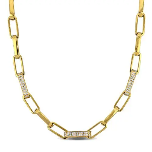 JULIANNA B. Cubic Zirconia Paperclip Link Necklace - 14k Yellow Gold
