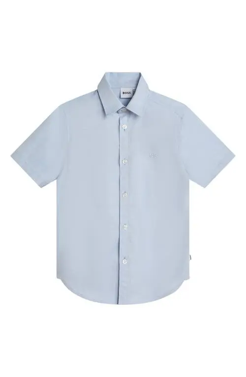 Hugo Boss Solid Short Sleeve Cotton Button-up Shirt - Pale Blue