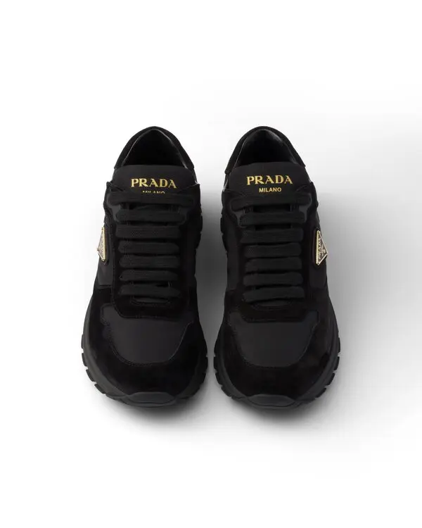 Prada Prax 2.0 Re-nylon And Suede Sneakers - Black
