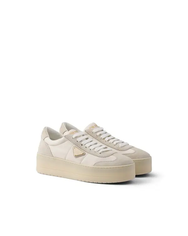 Prada Downtown Bold Re-nylon And Suede Sneakers - Neutral