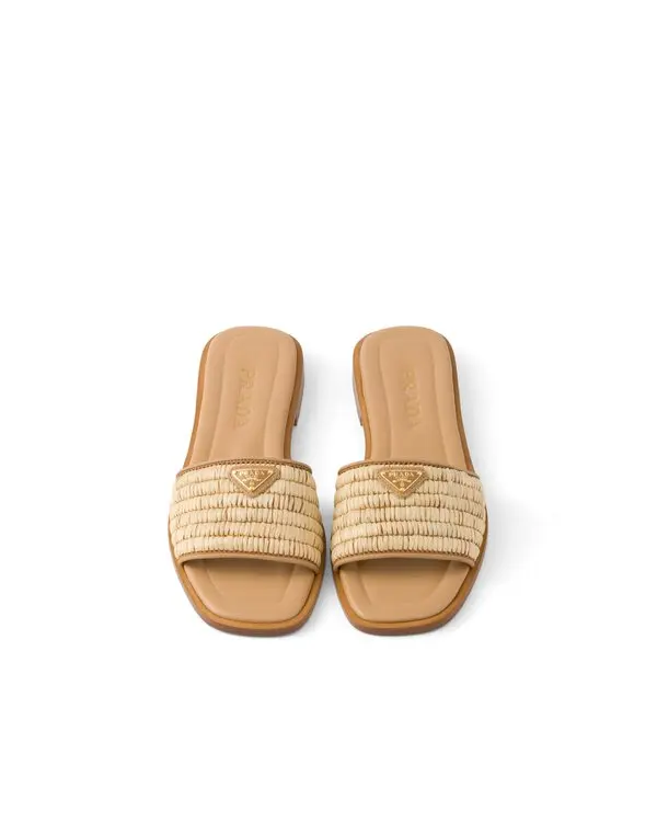 Prada Leather Slides With Crochet Detail - Neutral
