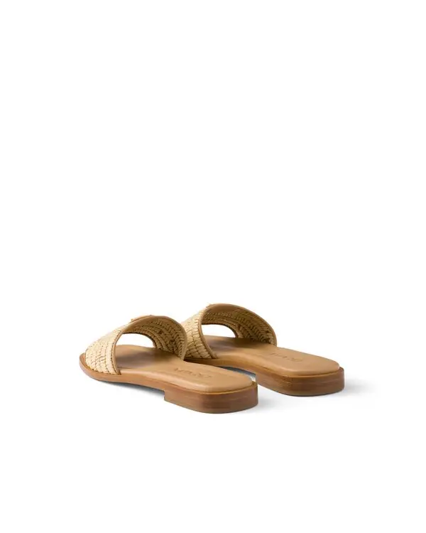 Prada Leather Slides With Crochet Detail - Neutral