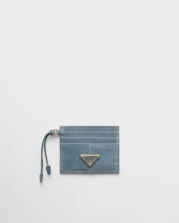 Prada Leather Card Holder - Aviator Blue