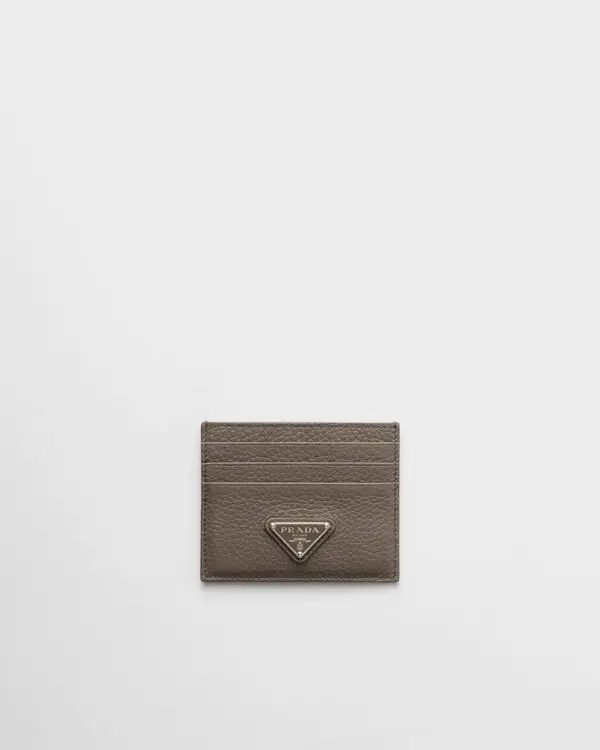 Prada Leather Card Holder - Bamboo Gray