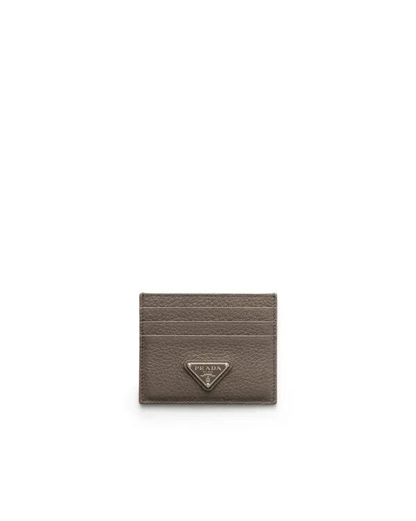 Prada Leather Card Holder - Grey