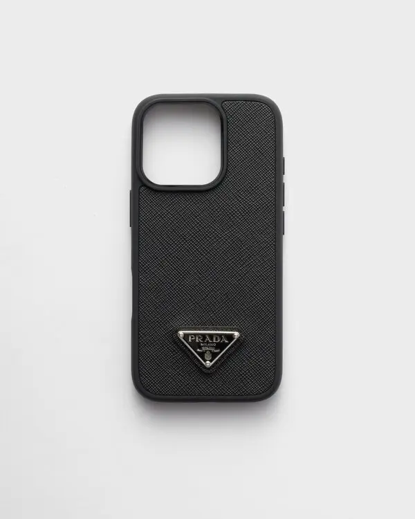 Prada Saffiano Leather Case For Iphone 16 Pro - Black