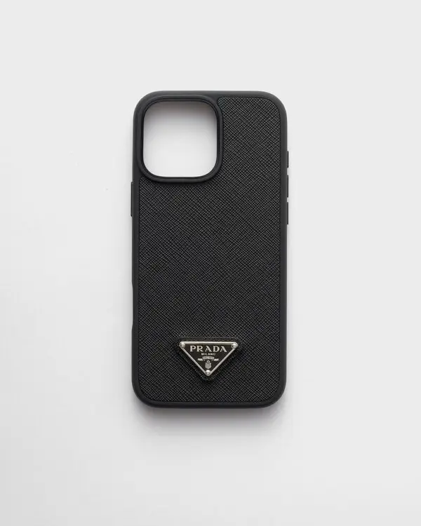 Prada Saffiano Leather Case For Iphone 16 Pro Max - Black