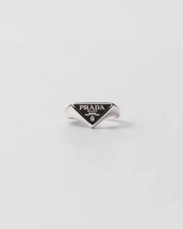 Prada Enameled Sterling Silver Ring - Black
