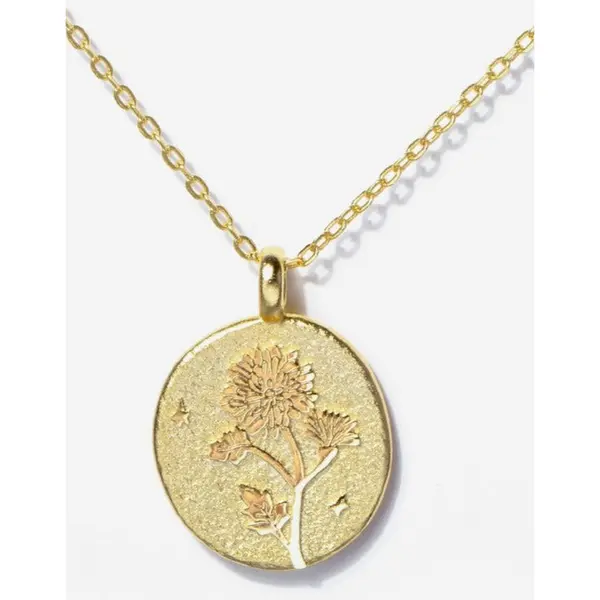 LITTLE SKY STONE Gold Vermeil Birth Flower Pendant Necklace - Chrysanthemum / November