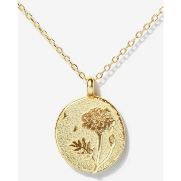 LITTLE SKY STONE Gold Vermeil Birth Flower Pendant Necklace - Marigold / October