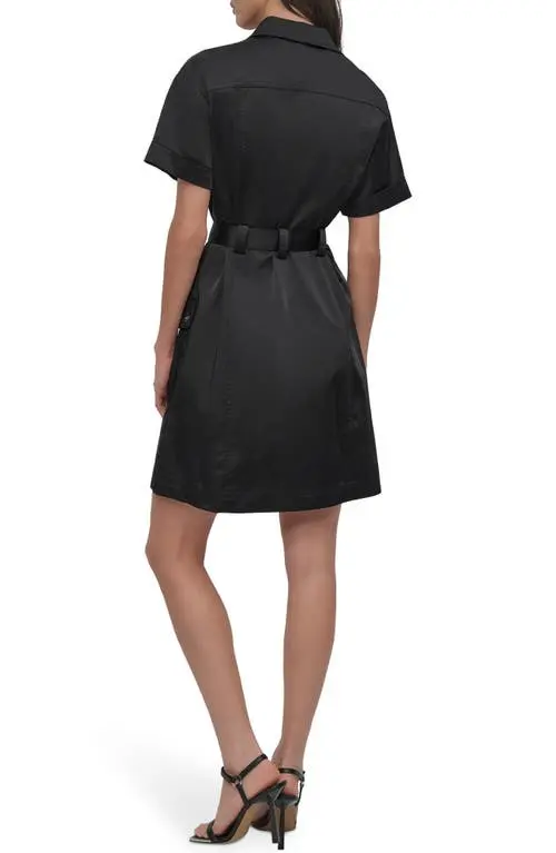 Dkny Front Zip Shirt Dress - Black