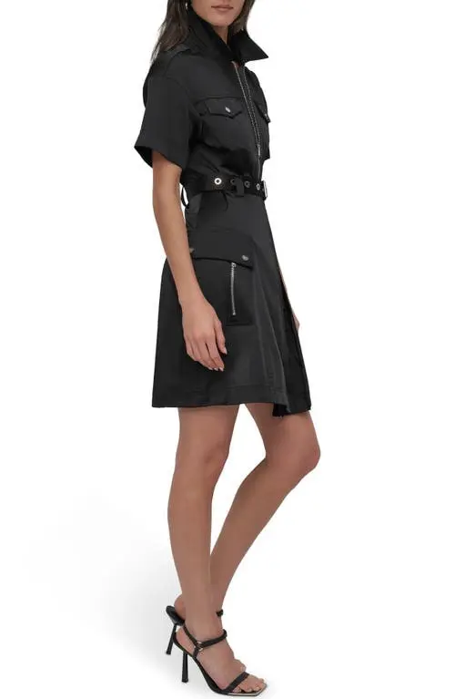 Dkny Front Zip Shirt Dress - Black