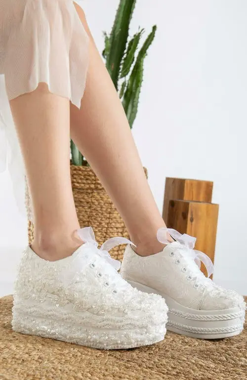 FOREVER & ALWAYS SHOES Florette Bridal Platform Sneakers