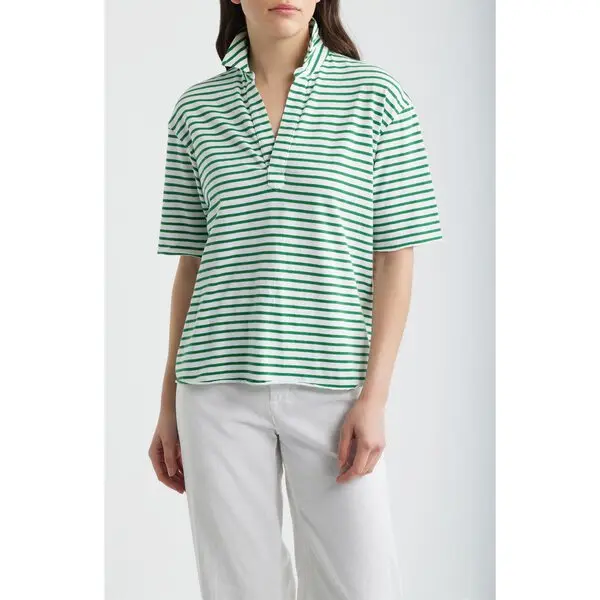 Frank & Eileen Patty Short Sleeve Henley - Green And White Stripe