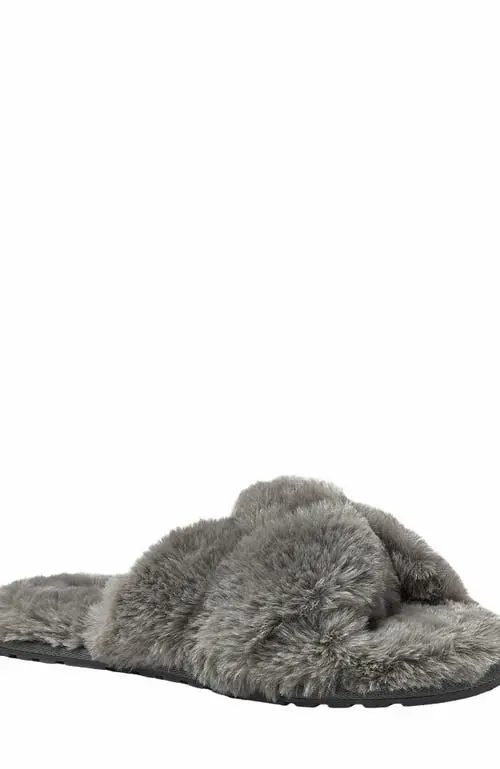 LANDS' END Fluffy Slide House Slippers - Dark Gray